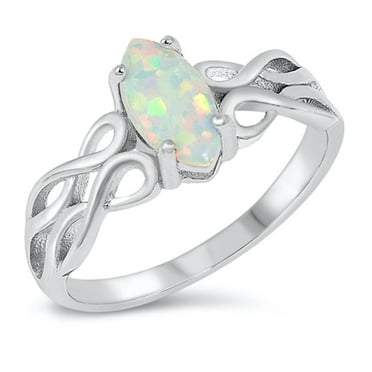 CHOOSE YOUR COLOR Solitaire White Simulated Opal Celtic Knot Ring .925 ...