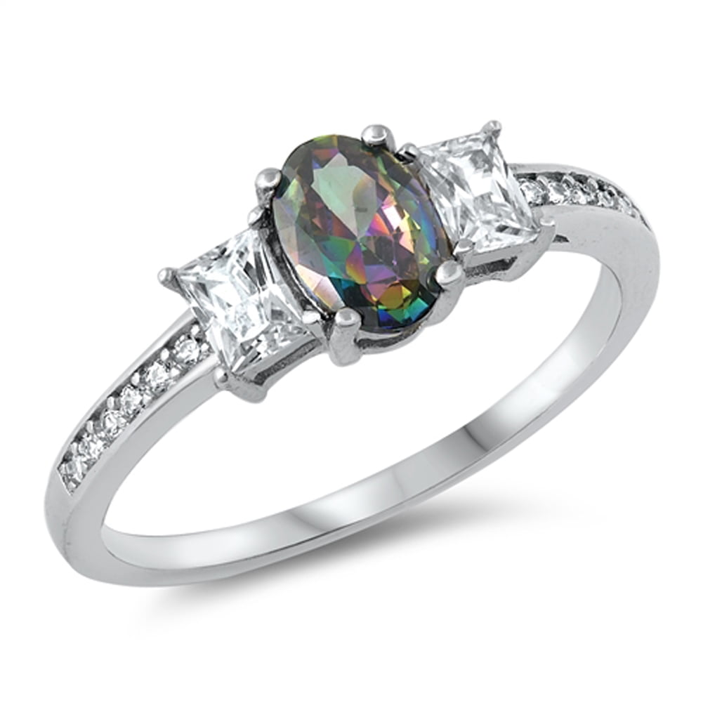 CHOOSE YOUR COLOR Multi-color CZ Oval Promise Ring .925 Sterling Silver ...