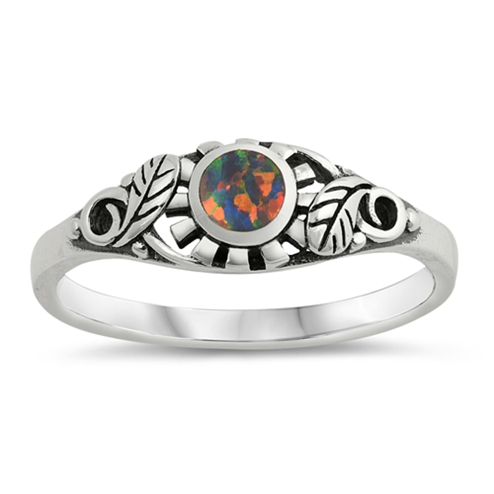 CHOOSE YOUR COLOR Mystic Simulated Opal Filigree Nature Sun Ring 925 ...