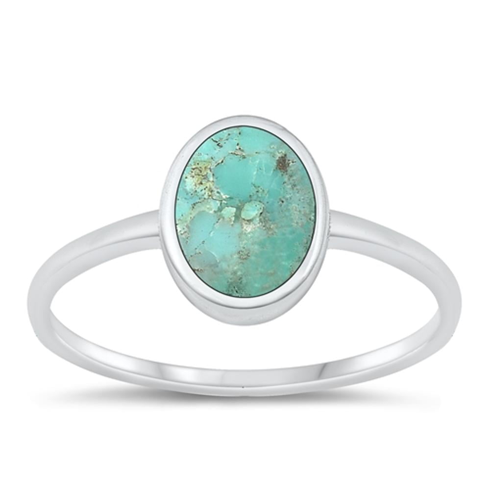 CHOOSE YOUR COLOR Oval Simulated Turquoise Vogue Ring .925 Sterling ...