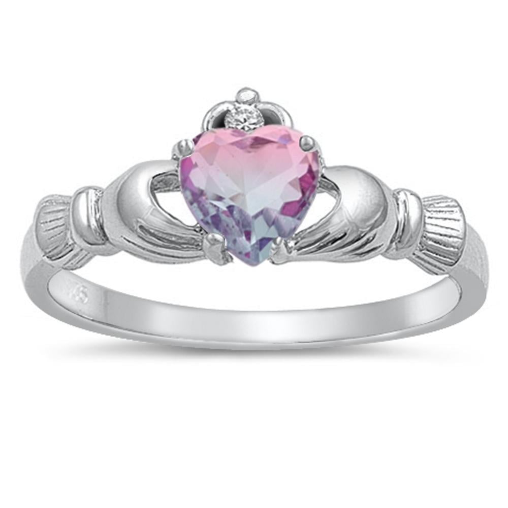 CHOOSE YOUR COLOR Pink Purple Ombre Claddagh Ring .925 Sterling Silver ...
