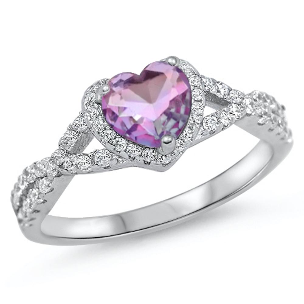 CHOOSE YOUR COLOR Purple Ombre Heart Love Ring .925 Sterling Silver ...