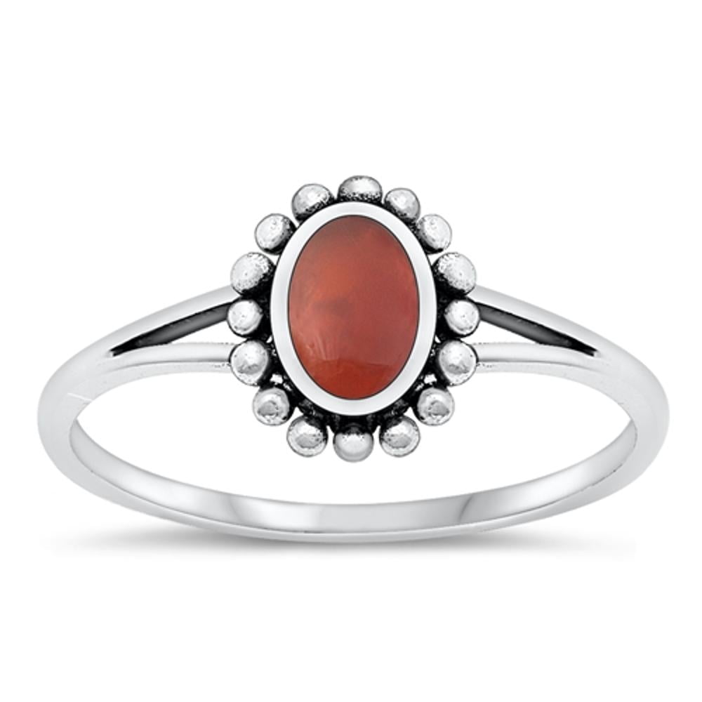 CHOOSE YOUR COLOR Red Simulated Agate Chic Oval Bali Ring .925 Sterling ...