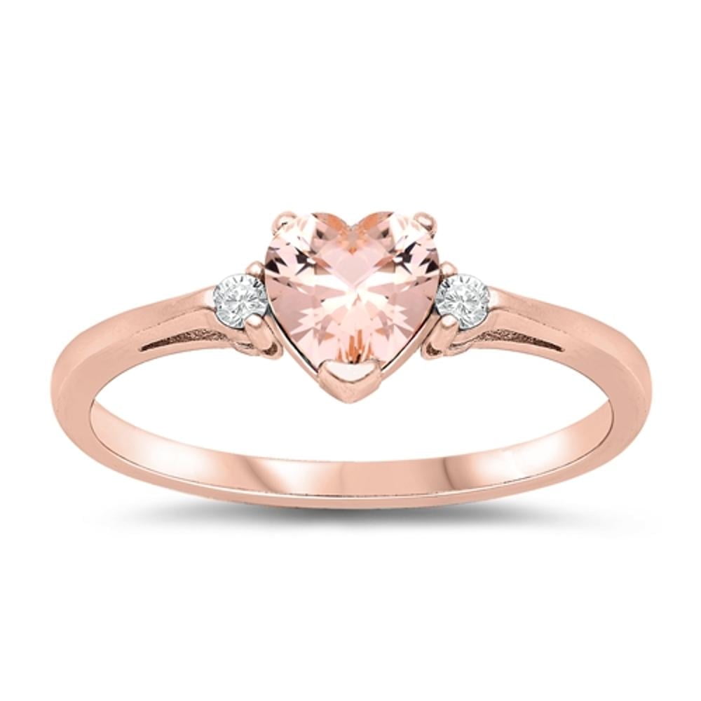 CHOOSE YOUR COLOR Rose Gold-Tone Champagne CZ Heart Ring .925 Sterling ...