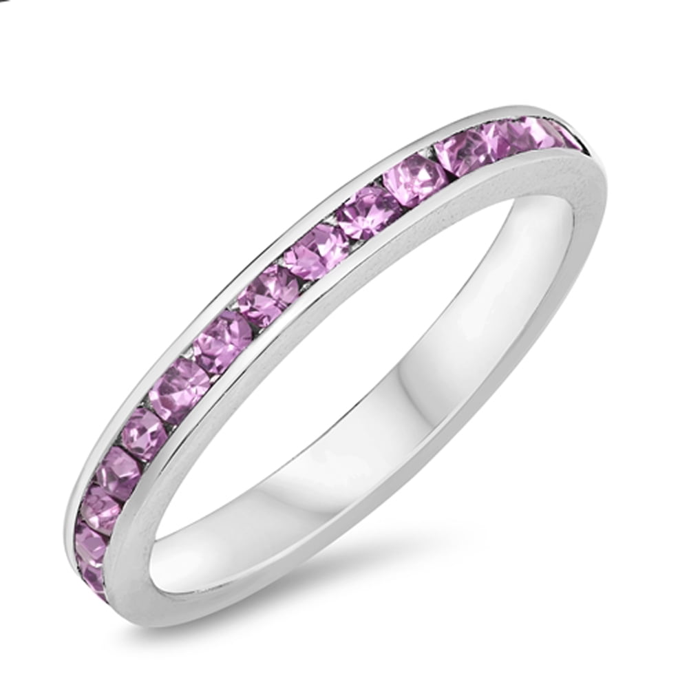 CHOOSE YOUR COLOR Round Simulated Amethyst Stacking Eternity Ring 925 ...