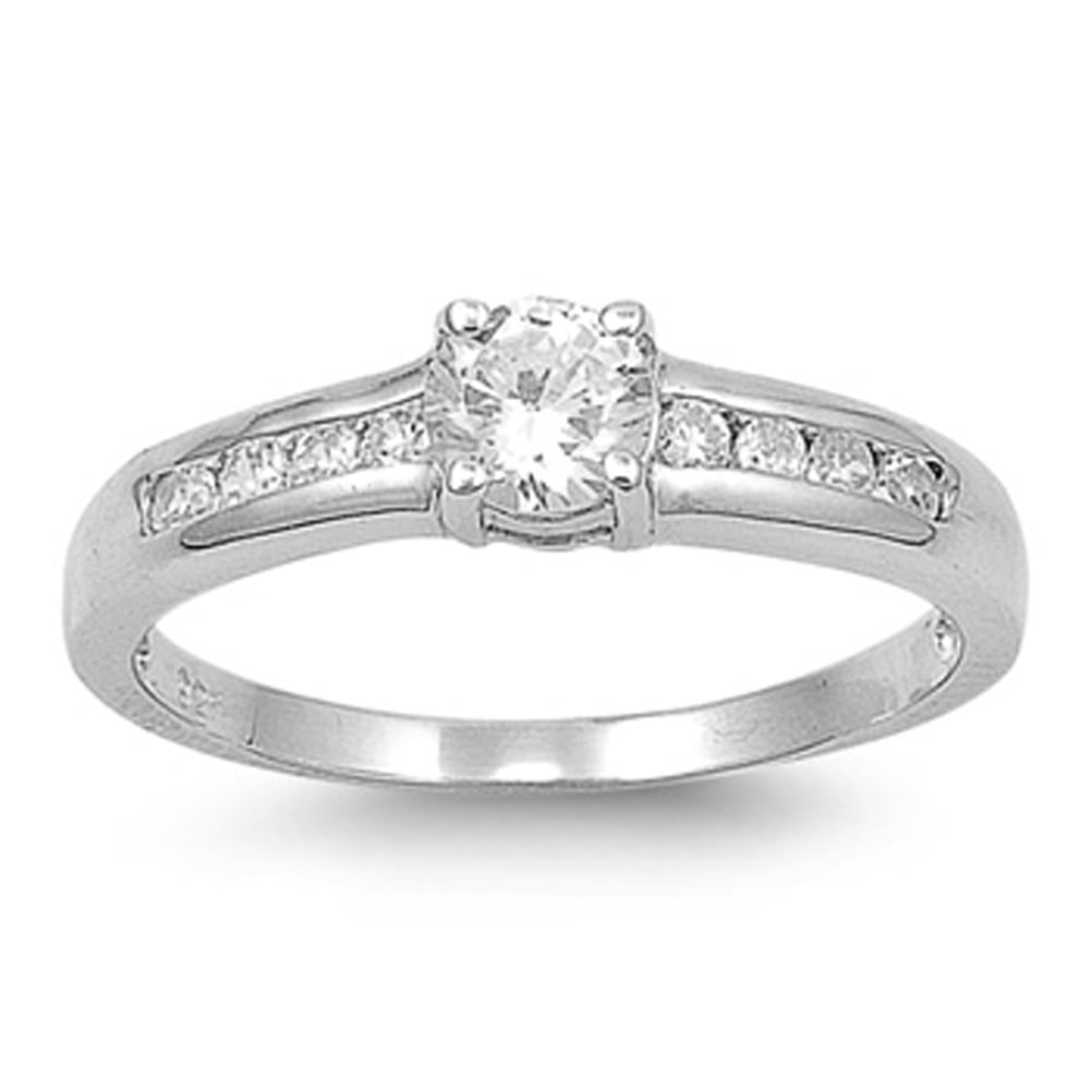 CHOOSE YOUR COLOR Round White CZ Solitaire Bridal Engagement Ring ...