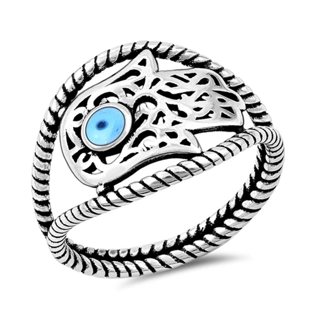 CHOOSE YOUR COLOR Sideways Hand of God Filigree Hamsa Ring .925 ...