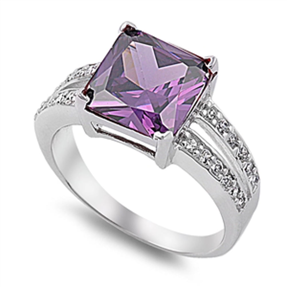 CHOOSE YOUR COLOR Simulated Amethyst Elegant Solitaire Chic Ring 925 ...