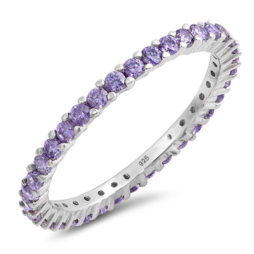 CHOOSE YOUR COLOR Simulated Amethyst Eternity Stackable Ring .925 ...