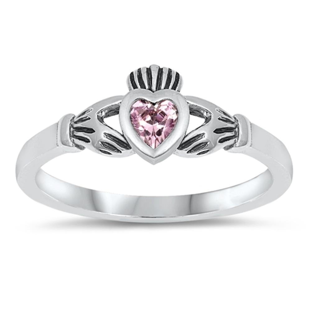 CHOOSE YOUR COLOR Simulated Amethyst Heart Claddagh Promise Ring .925 ...