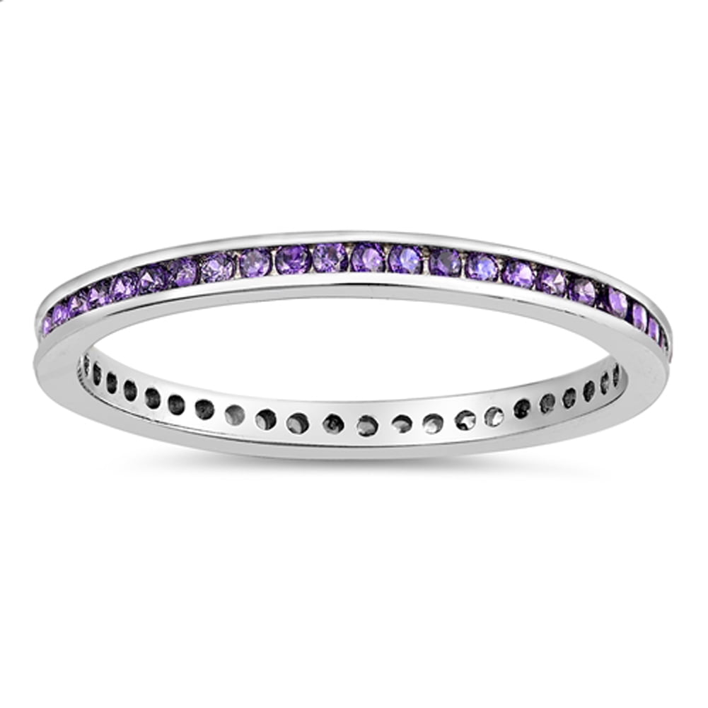 CHOOSE YOUR COLOR Simulated Amethyst Round Thin Eternity Accent Ring ...