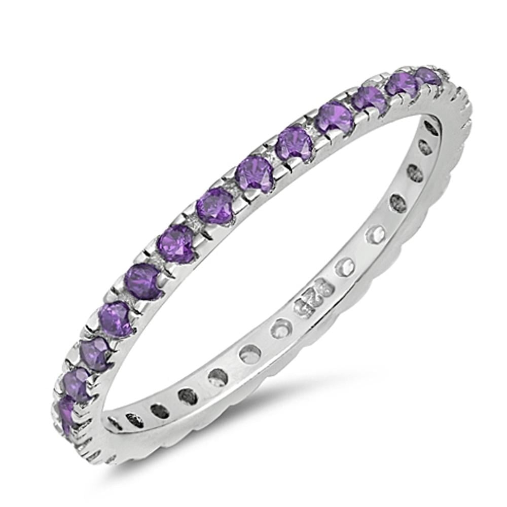 CHOOSE YOUR COLOR Simulated Amethyst Stackable Promise Ring 925 ...
