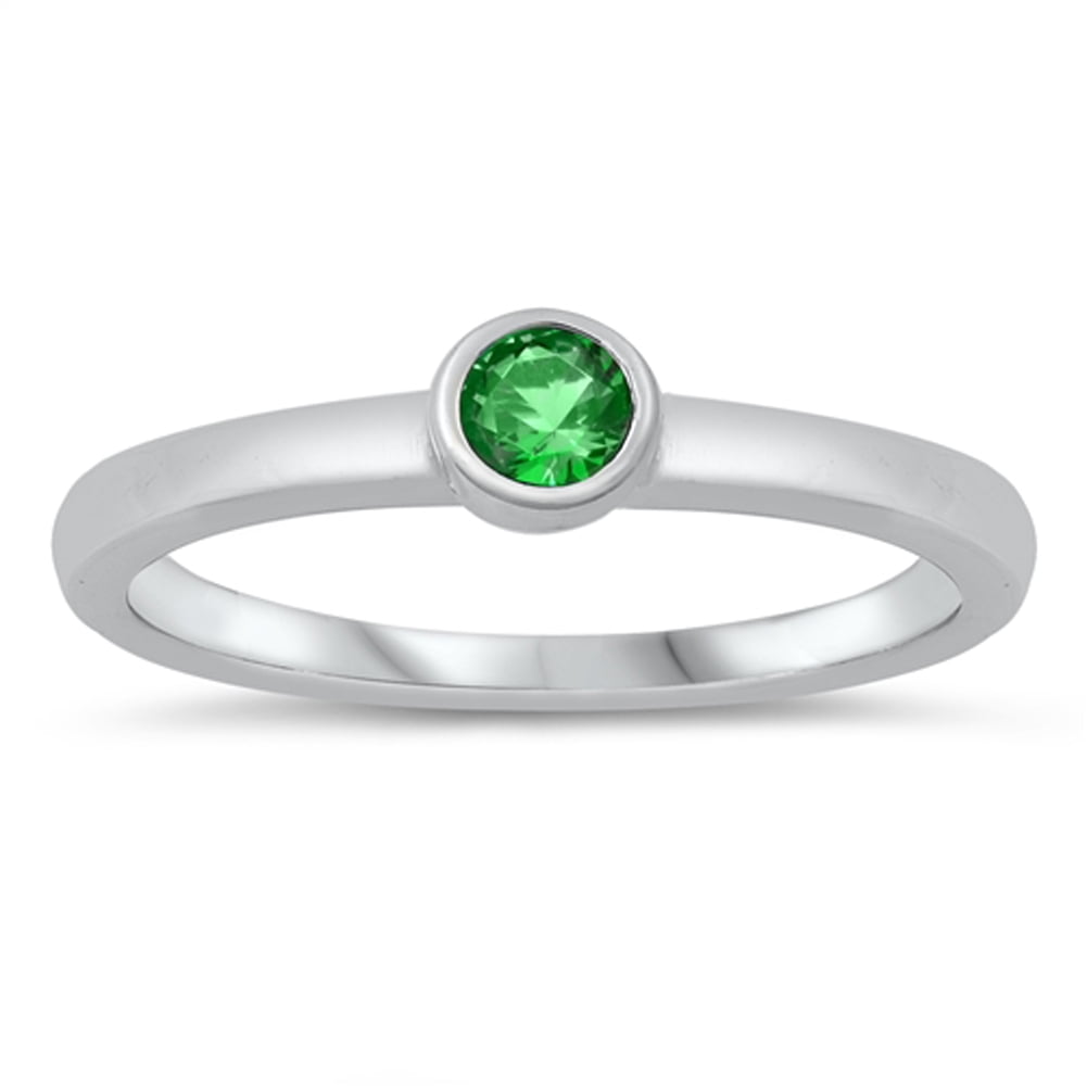 CHOOSE YOUR COLOR Simulated Emerald Circle Ring .925 Sterling Silver ...