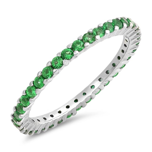 CHOOSE YOUR COLOR Simulated Emerald Stackable Thin Eternity Ring .925 ...