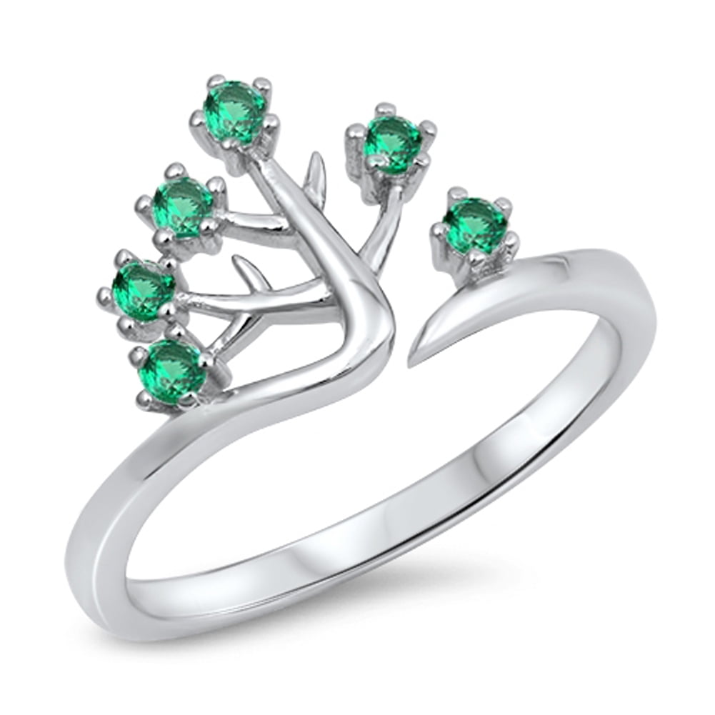 CHOOSE YOUR COLOR Simulated Emerald Tree of Life Filigree Ring .925 ...