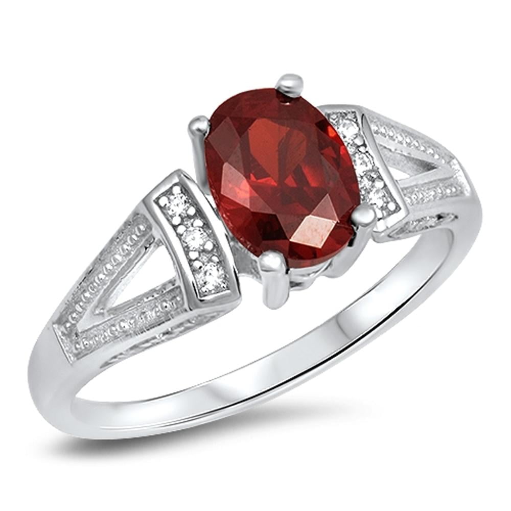 CHOOSE YOUR COLOR Simulated Garnet Oval Solitaire Elegant Ring .925 ...