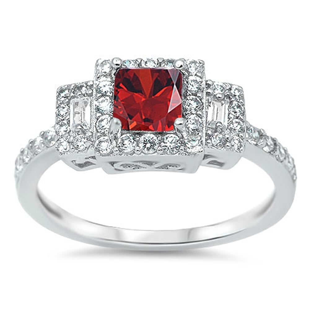 CHOOSE YOUR COLOR Simulated Garnet Square Solitaire Ring 925 Sterling ...