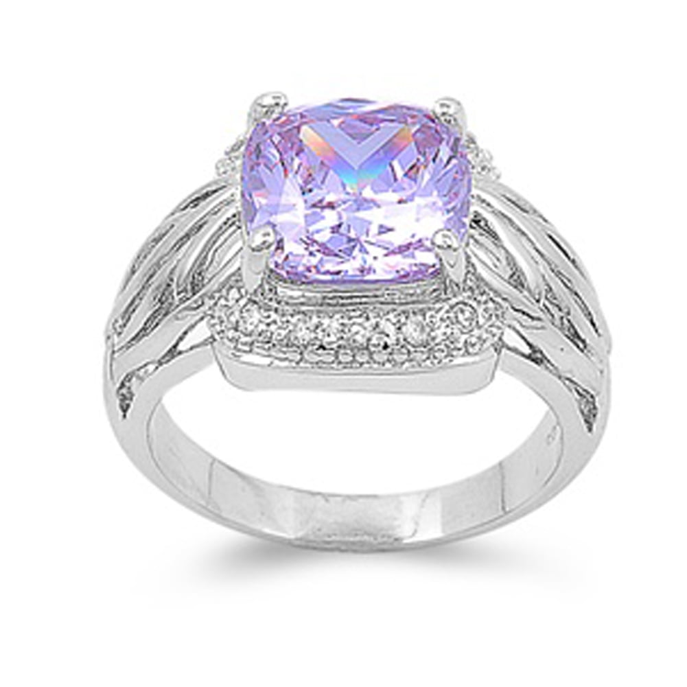 CHOOSE YOUR COLOR Simulated Lavender Large Solitaire Ring .925 Sterling ...