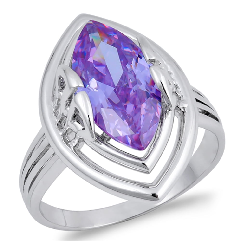 CHOOSE YOUR COLOR Simulated Lavender Marquise Solitaire Ring .925 ...