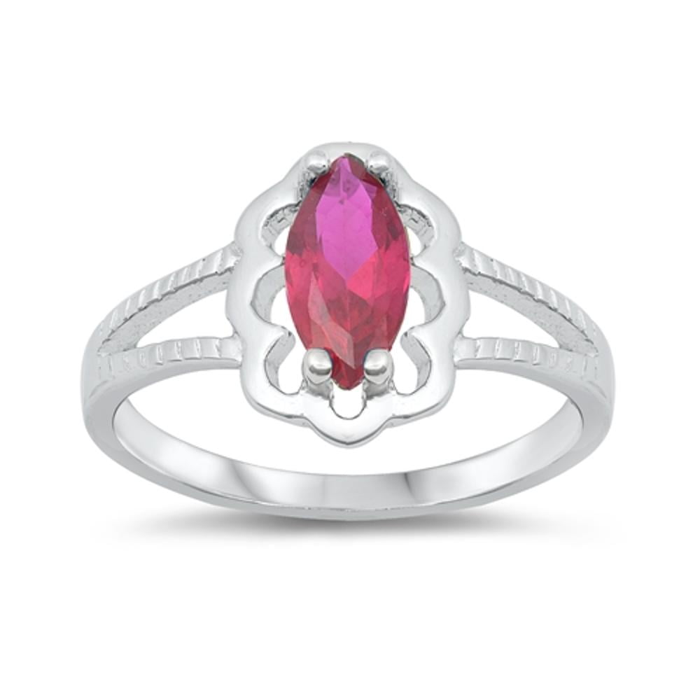 CHOOSE YOUR COLOR Simulated Ruby Flower Halo Marquise Baby Ring .925 ...