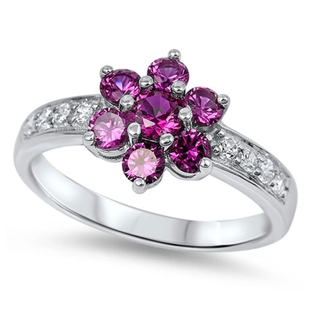 CHOOSE YOUR COLOR Simulated Ruby Flower Ring .925 Sterling Silver Thumb ...
