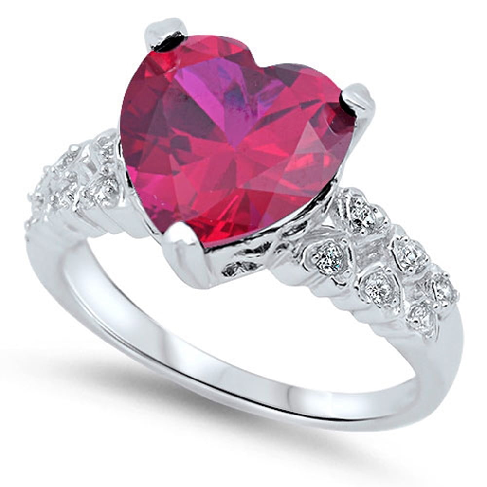CHOOSE YOUR COLOR Simulated Ruby Huge Heart Promise Ring .925 Sterling ...