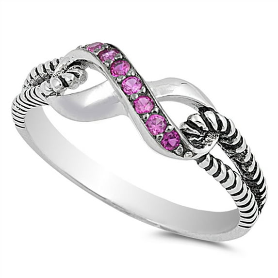 CHOOSE YOUR COLOR Simulated Ruby Infinity Rope Ring .925 Sterling ...