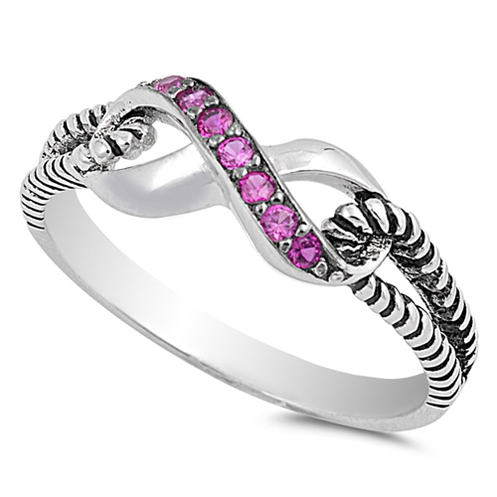 CHOOSE YOUR COLOR Simulated Ruby Infinity Rope Ring .925 Sterling ...