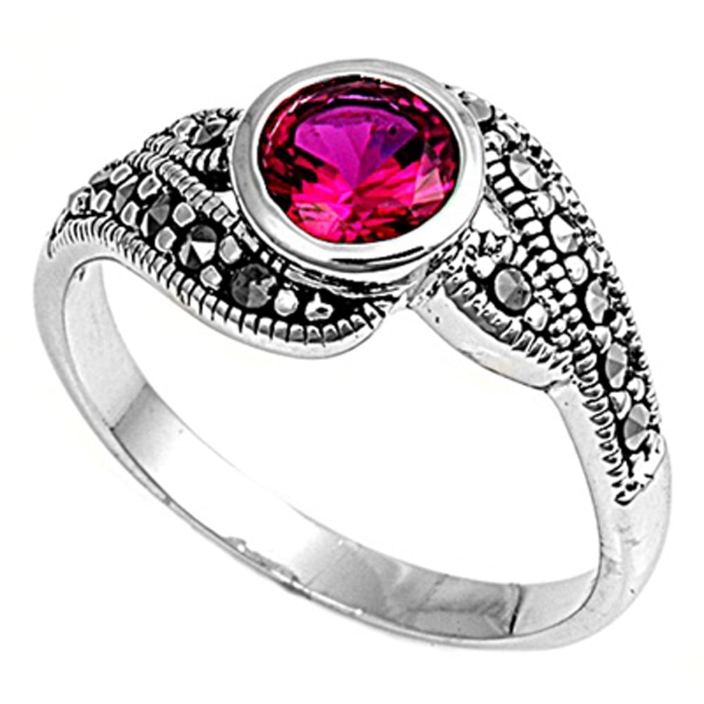 CHOOSE YOUR COLOR Simulated Ruby Solitaire Rope Ring .925 Sterling ...