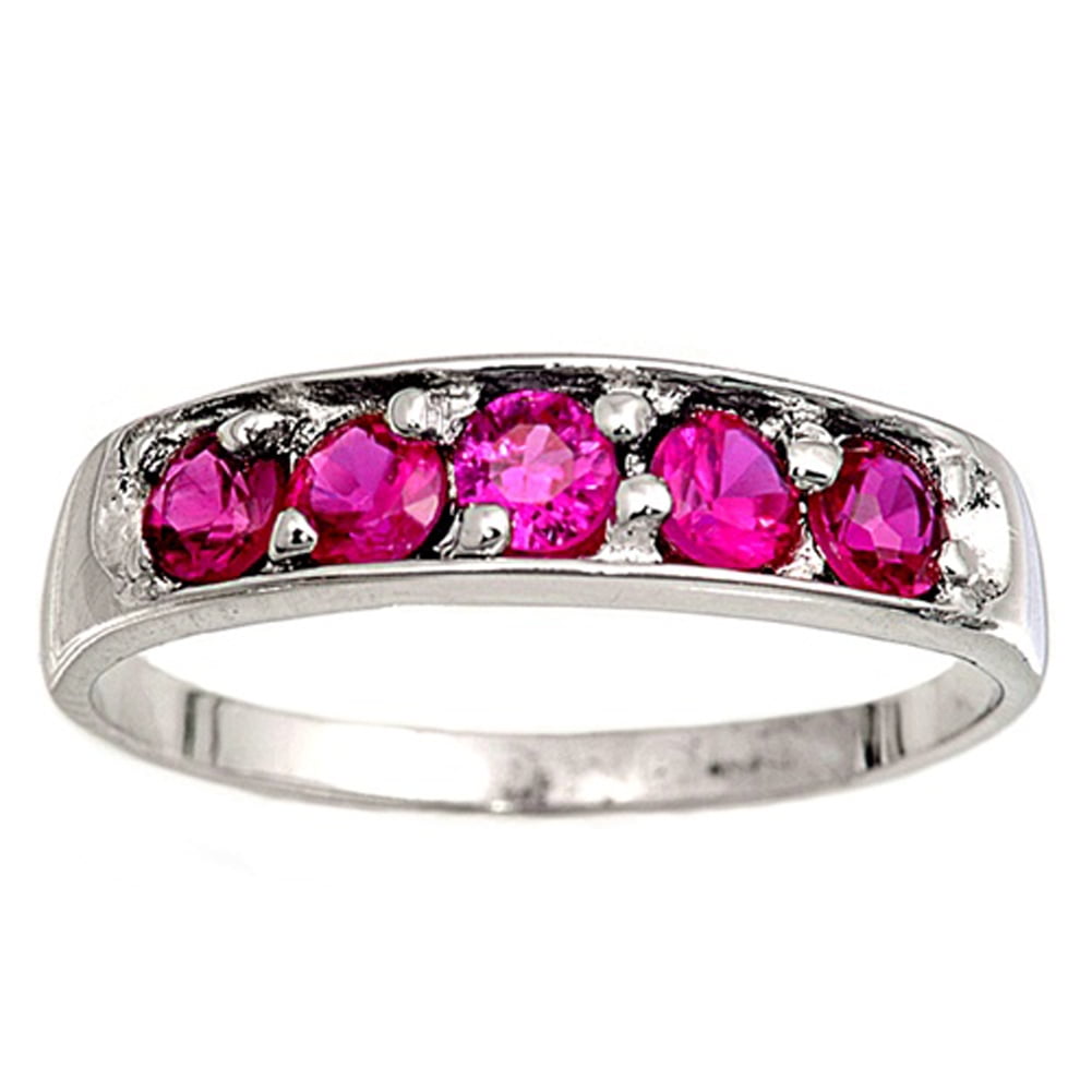CHOOSE YOUR COLOR Simulated Ruby Studded Ring .925 Sterling Silver Band ...