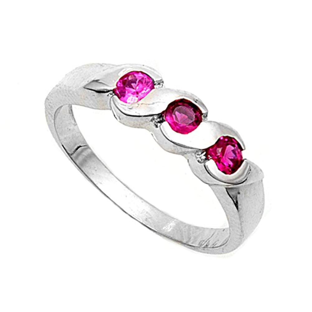 CHOOSE YOUR COLOR Simulated Ruby Twist Ring .925 Sterling Silver Band ...