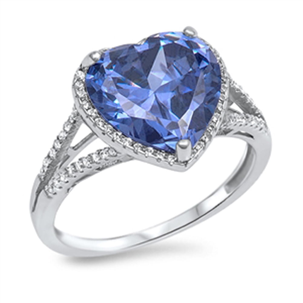 CHOOSE YOUR COLOR Simulated Tanzanite Heart Love Ring .925 Sterling ...