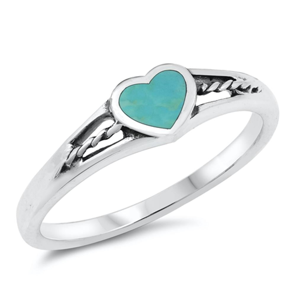 CHOOSE YOUR COLOR Simulated Turquoise Heart Love Cutout Ring .925 ...
