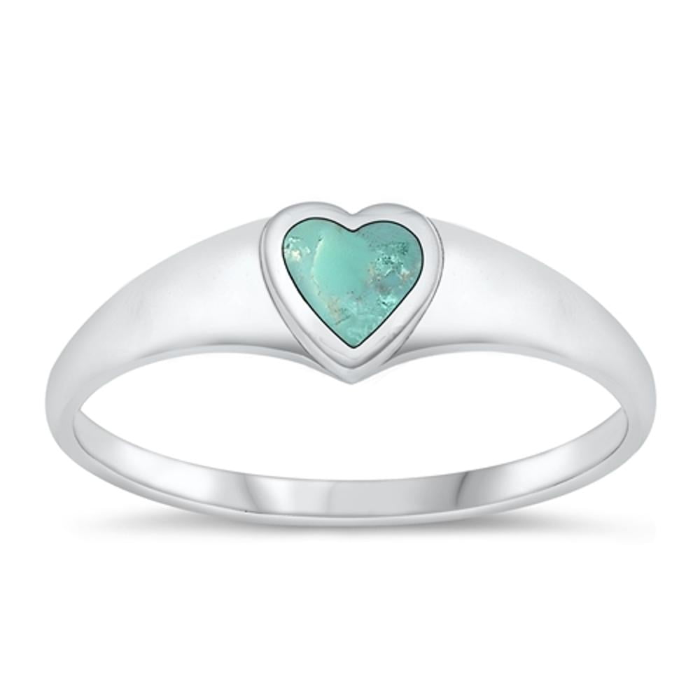 CHOOSE YOUR COLOR Simulated Turquoise Heart Ring .925 Sterling Silver ...