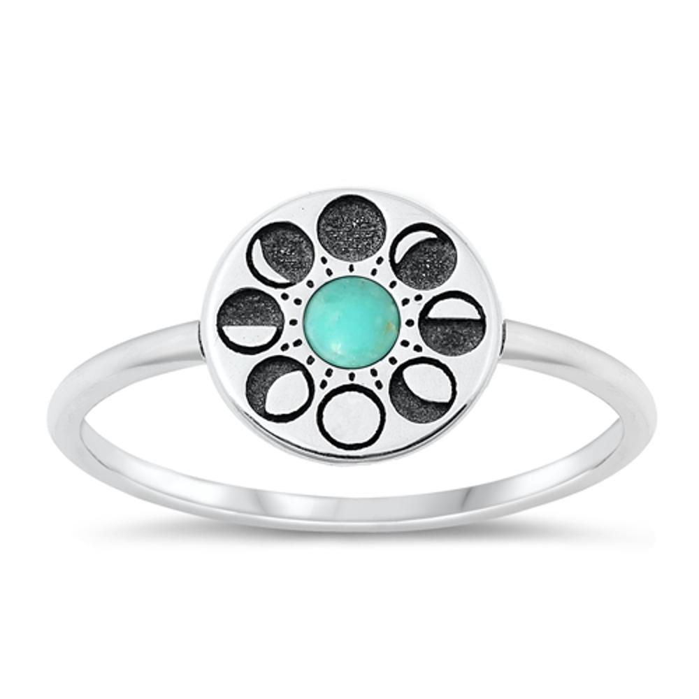 CHOOSE YOUR COLOR Simulated Turquoise Sun & Moon Phases Ring .925 ...