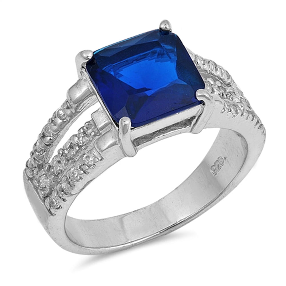 CHOOSE YOUR COLOR Square Solitaire Blue Simulated Sapphire Vintage Ring ...