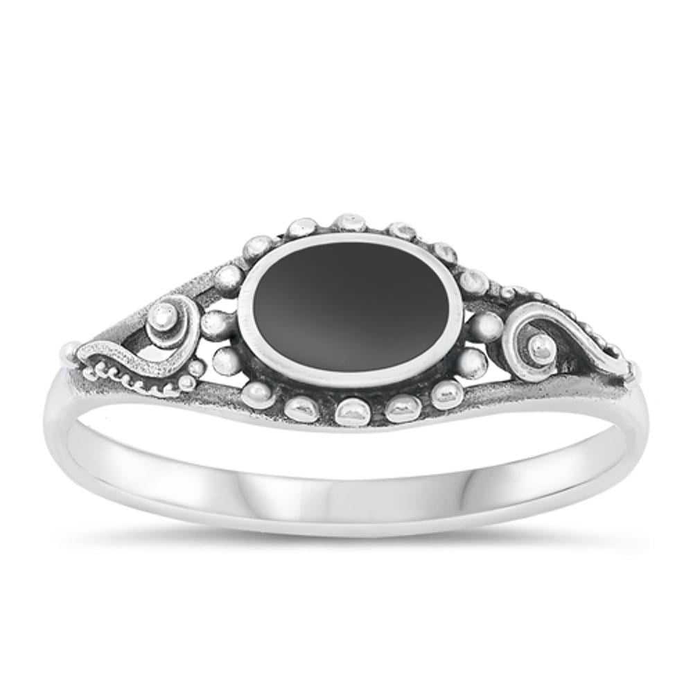 CHOOSE YOUR COLOR Sterling Silver Black Simulated Agate Bali Ring .925 ...