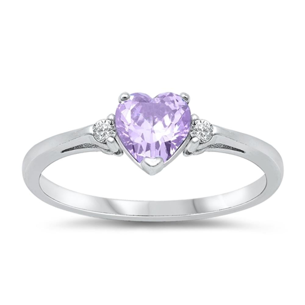 CHOOSE YOUR COLOR Sterling Silver Simulated Lavender Heart Ring Love ...