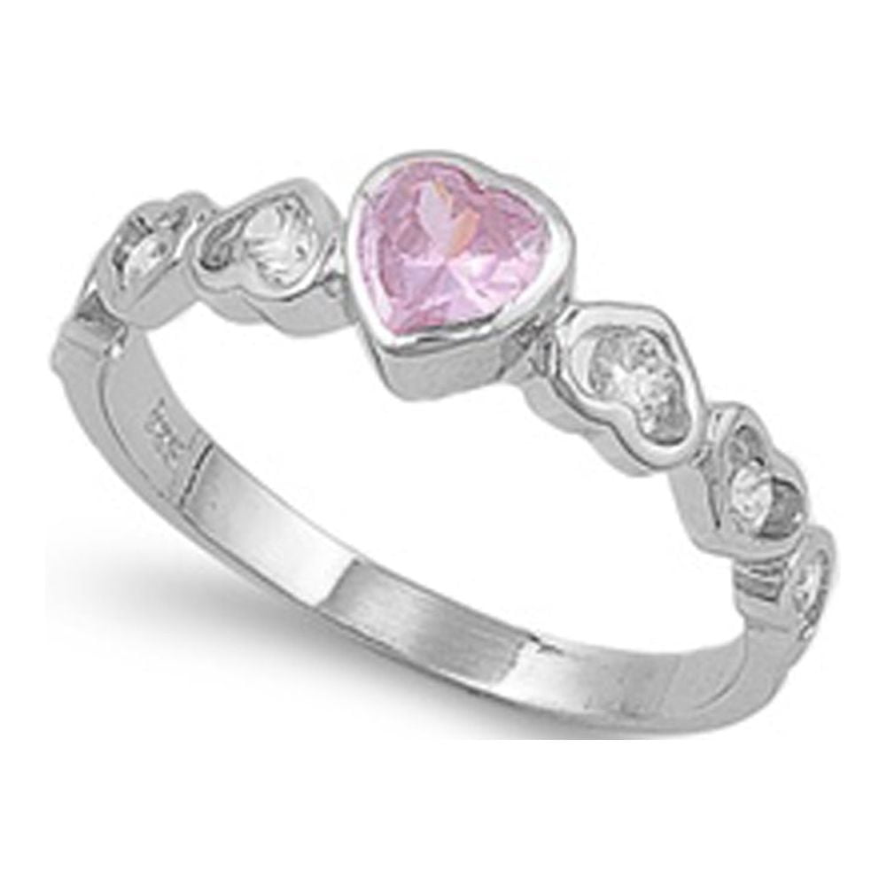 CHOOSE YOUR COLOR Sterling Silver Women's Pink Heart Ring 925 Band 6mm ...