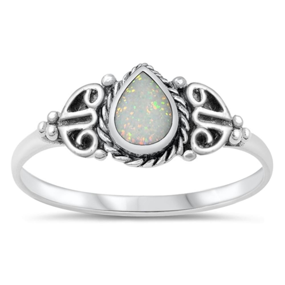 CHOOSE YOUR COLOR Tear Drop White Simulated Opal Wholesale Ring .925 ...