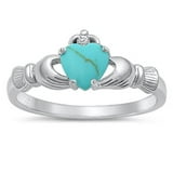 CHOOSE YOUR COLOR Traditional Claddagh Ring Simulated Turquoise Heart ...