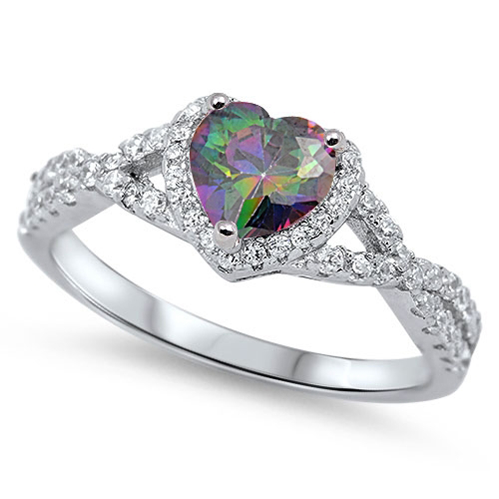 CHOOSE YOUR COLOR Traditional Multi-color CZ Heart Halo Promise ...