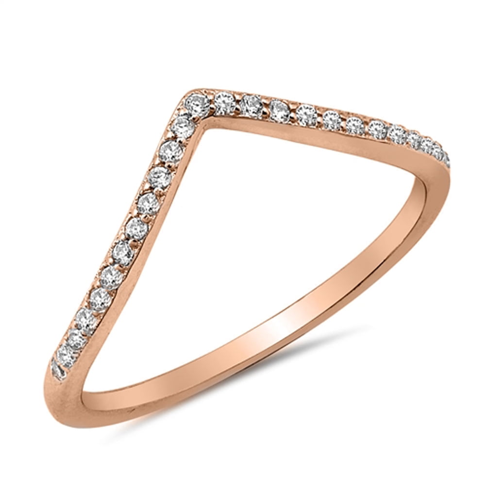 CHOOSE YOUR COLOR White CZ Rose Gold-Tone Chevron Stackable Ring ...