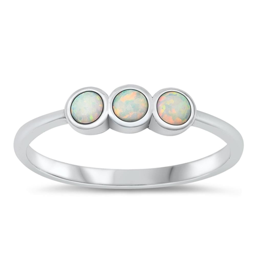 CHOOSE YOUR COLOR White Simulated Opal Trinity Ring 925 Sterling Silver Trilogy Band CZ Female ...