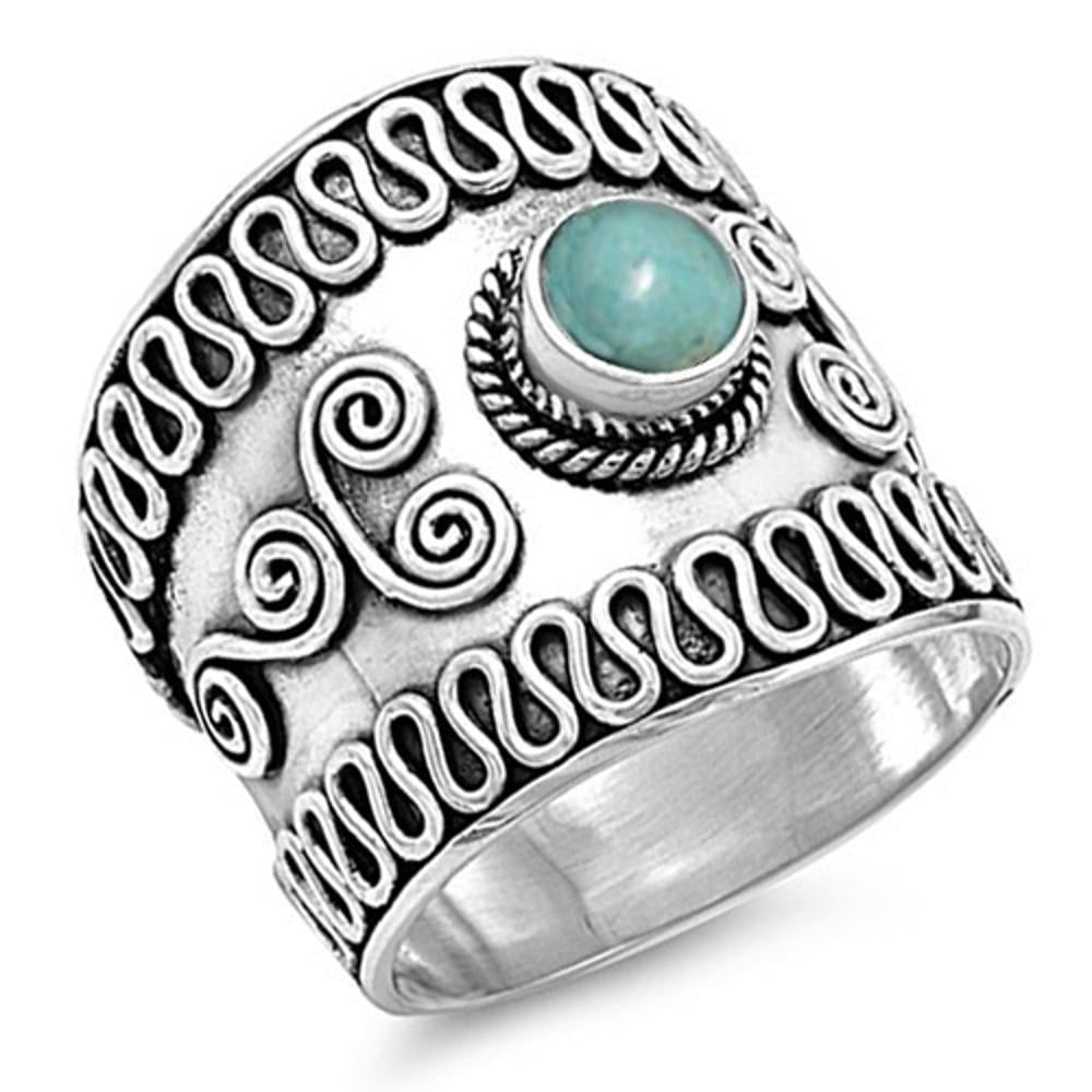 CHOOSE YOUR COLOR Women's Bali Ring Simulated Turquoise .925 Sterling ...