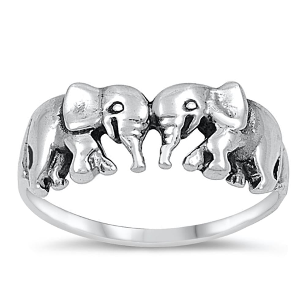 CHOOSE YOUR COLOR Women's Elephant Pair Ring .925 Sterling Silver Band ...