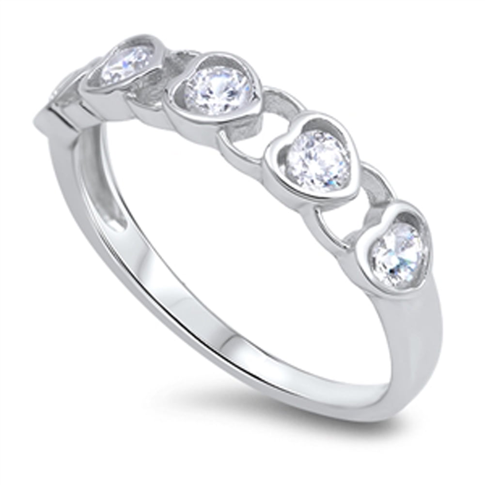 CHOOSE YOUR COLOR Women's Heart White CZ Promise Ring 925 Sterling ...
