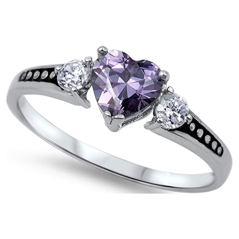 Women's Simulated Amethyst .925 Sterling Silver Band Ring, Purple CZ ...