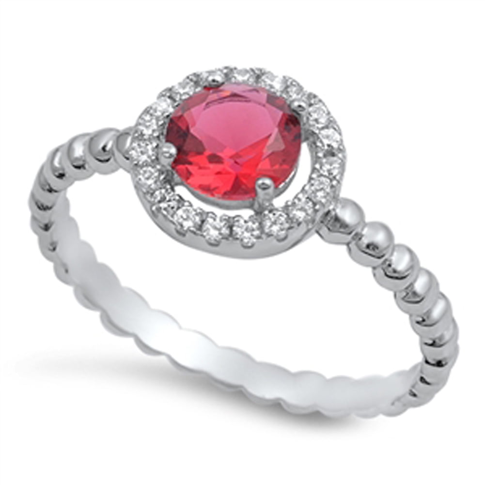 CHOOSE YOUR COLOR Women's Wedding Simulated Ruby Halo Ring .925 ...