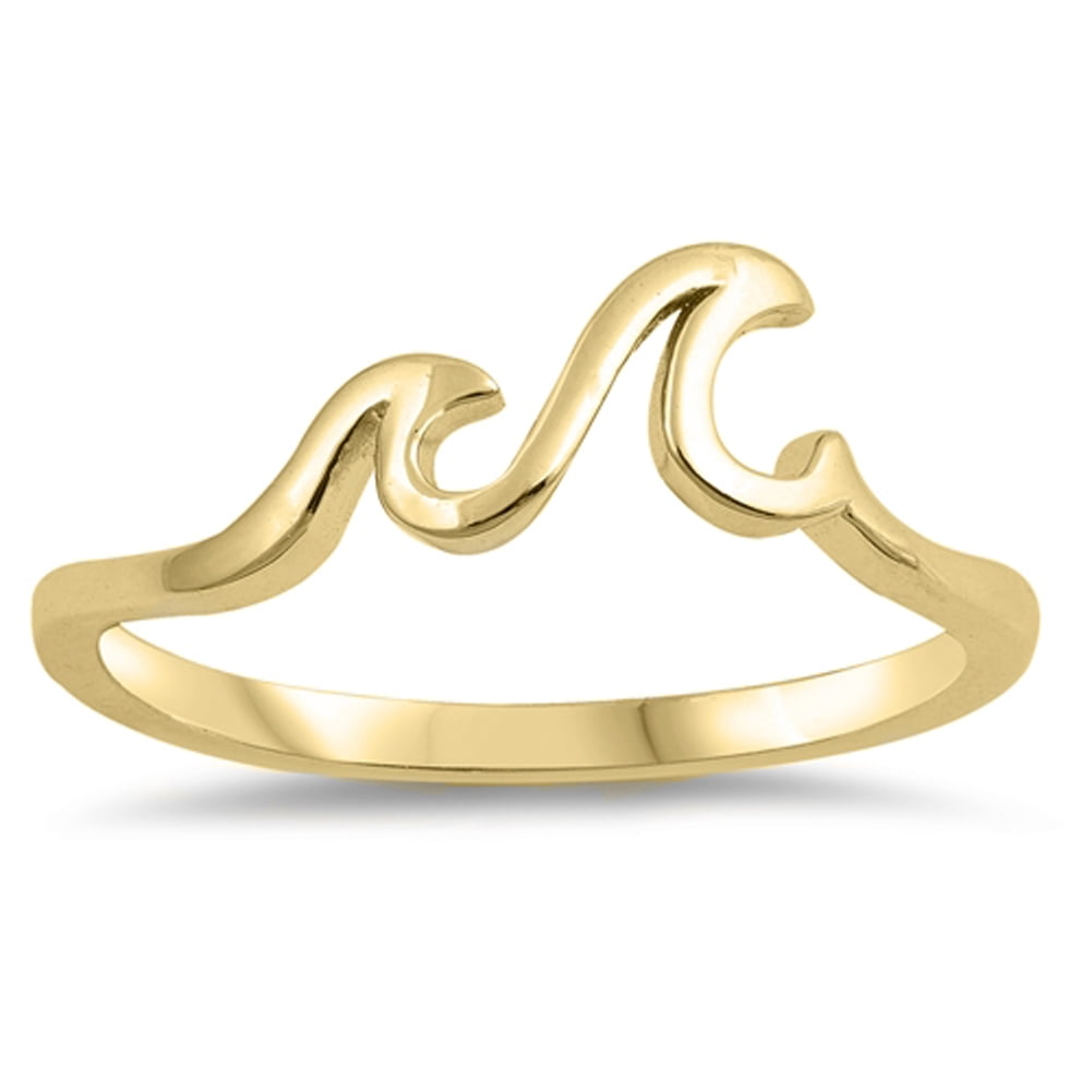 CHOOSE YOUR COLOR Yellow Gold-Tone Ocean Wave Beach Life Ring .925 ...